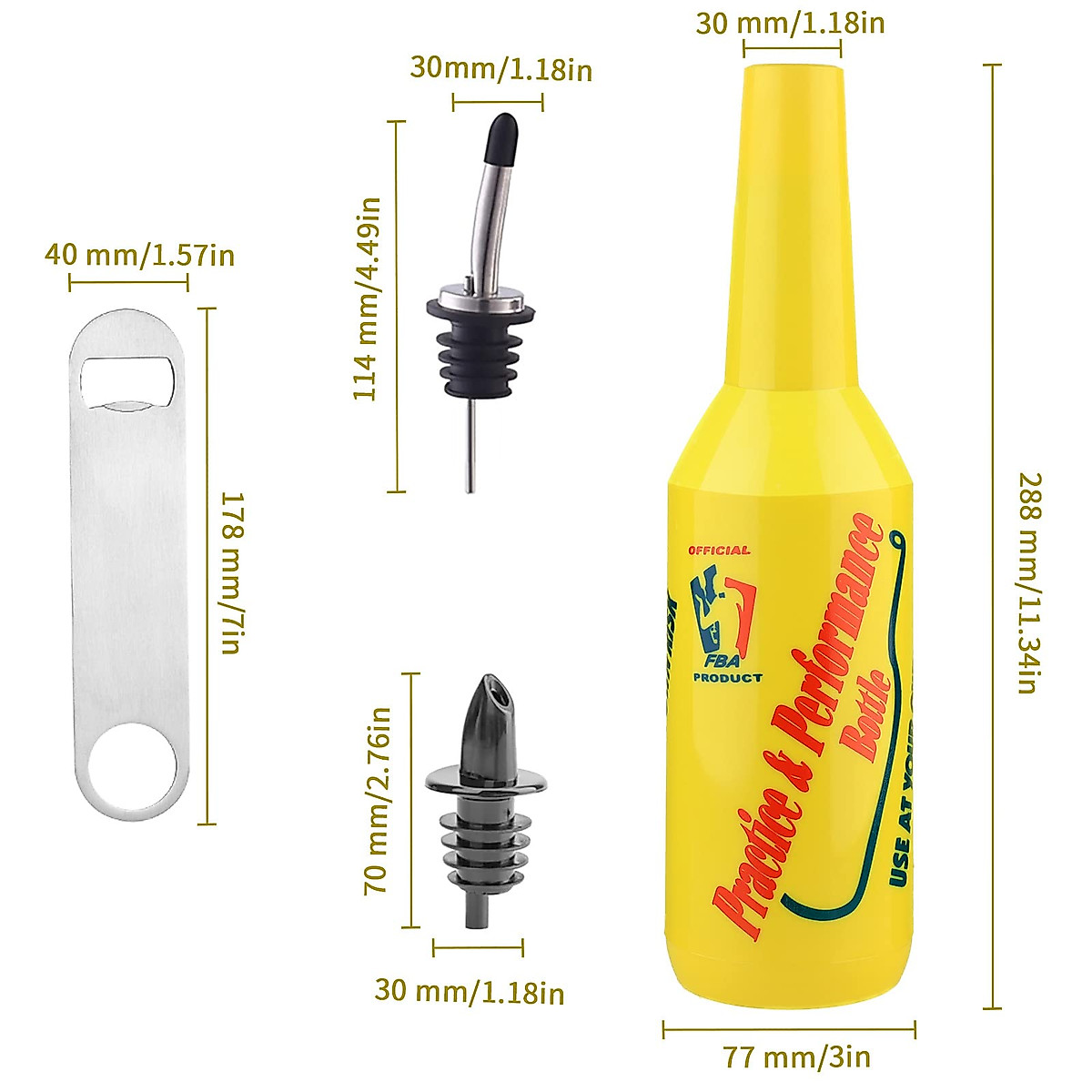 Flair Bottle Mix Color Set of 3 - Cocktail Shaker,Training Bottle,Flair Bartender Practice and Performance Bottle 25oz/750ml(White,Pink,Yellow)