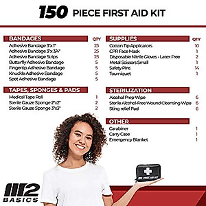 Compact 150 Piece First Aid Kit w/Carabiner, Emergency Blanket | Medical Survival Bag | Full of Supplies for Home, Office, Outdoors, Car, Camping, Travel