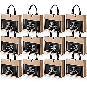 12 Pcs Jute Beach Tote for Women Weekend Tote Bag Natural Burlap Shopping Bags with Handles Reusable Flax Grocery Bags Large Creative Jute Gift Bags for Bridesmaid Wedding Shopping Beach