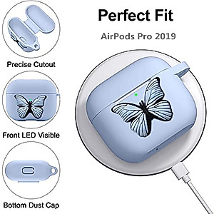 Case for Airpods Pro Case Protective Cute Butterfly Silicone Case Cover Portable & Shockproof Women Girls with Butterfly Keychain Clip for Apple Airpod Pro Charging Case (Blue)