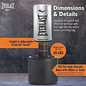 Everlast Powercore Free Standing Indoor Rounded Heavy Duty Fitness Training Punching Bag for Home Gym Strength Boxing Workout Exercise, Silver