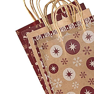 JOYIN 24 Christmas Holiday Kraft Paper Goody Gift Bags 9x7.25x3.5 with Handles for Xmas Gift-giving, Classrooms Party Favors Wrapping Goodie Bag