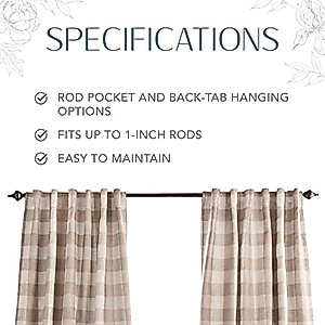 Elrene Home Fashions Farmhouse Living Grainger Buffalo-Check Blackout Window Curtain, Living Room and Bedroom Drape with Rod Pocket Tabs, 52" x 84", Linen, 1 Panel