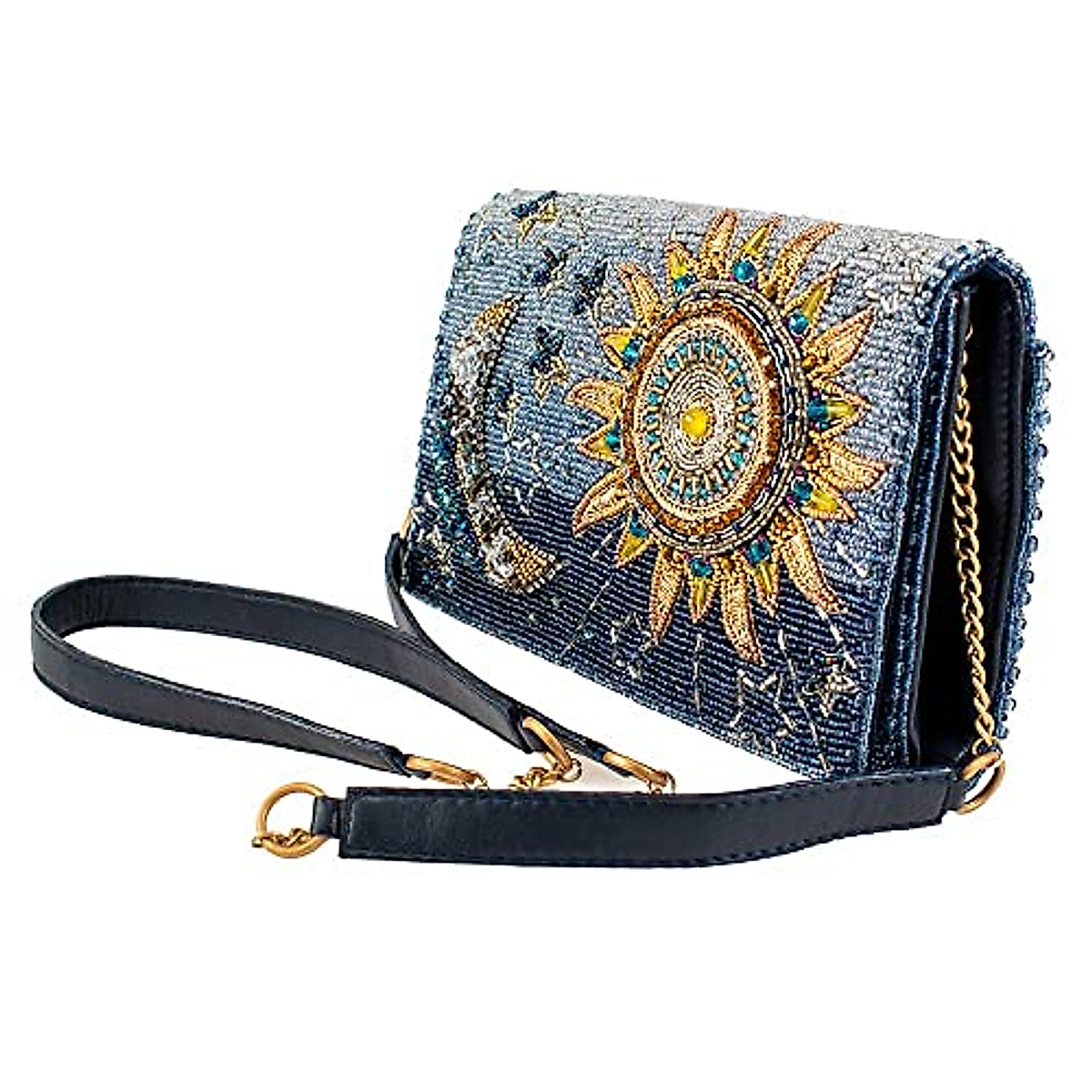 Mary Frances Solar System Beaded Sun and Moon Crossbody Clutch Handbag, Blue