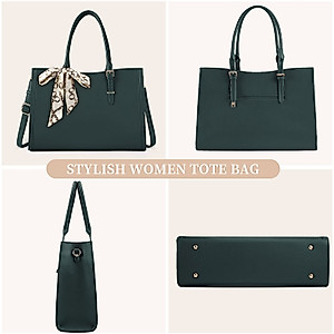 Laptop Bag for Women 15.6 inch Waterproof Laptop Tote Work Bag Leather Computer Tote Briefcase Bag Office Professional Large Capacity Handbag School Shoulder Green