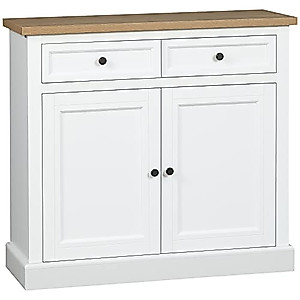 HOMCOM Sideboard Buffet Cabinet, Kitchen Cabinet, Coffee Bar Cabinet with 2 Drawers and Double Door Cupboard for Living Room, Entryway, White