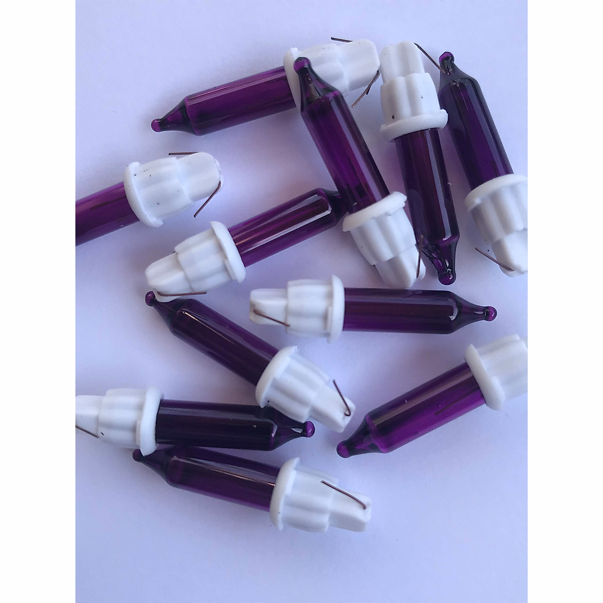 2.5 Volt Purple Replacement Mini Light Bulbs - 100 Purple Bulbs on White Bases - Christmas