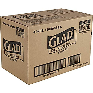 GLAD Tall Kitchen Trash Bags, 13 Gallon Handle Tie Trash Big for Kitchen, Unscented, 50 Count (Pack of 4)