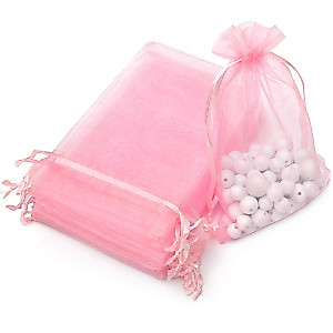 Akstore 100PCS 4x6inch (10x15cm) Drawstring Organza Jewelry Favor Pouches Wedding Party Festival Gift Bags Candy Bags (Pink)