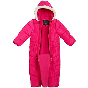Steve Madden Baby Girls’ Pram Snowsuit – Sherpa Lined Snow Pram Bunting (3-24M), Size 12 Months, Mauve Pink Blush