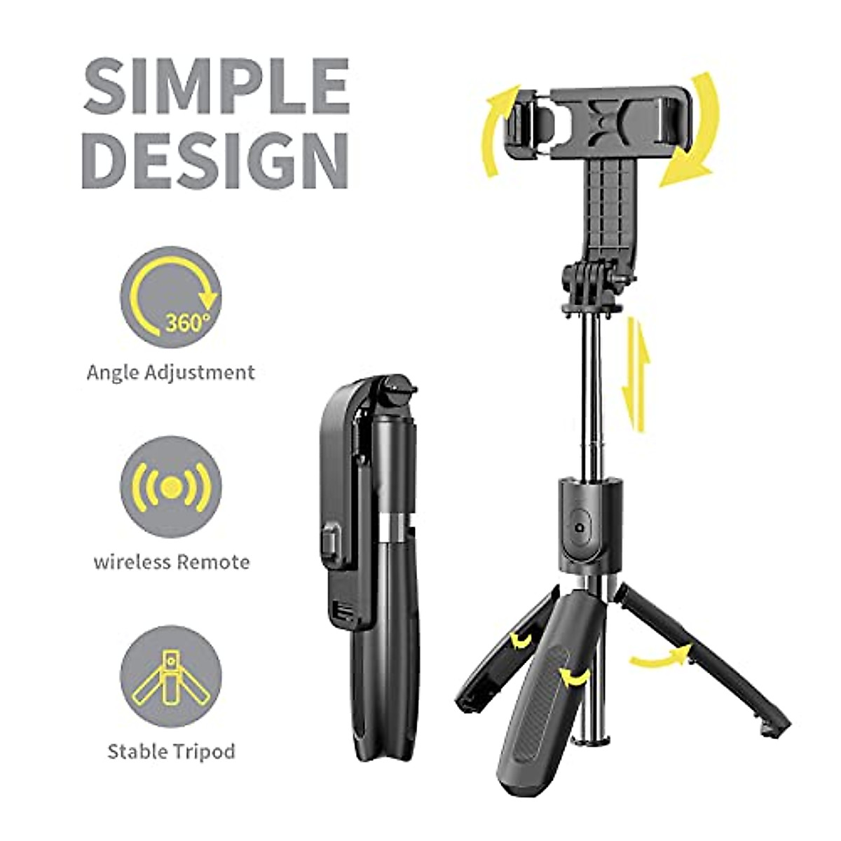 Portable Selfie Stick, Handheld Phone Tripod Stand with Detachable Wireless Remote, Selfie Stick Tripod for iPhone 14 13 12 11 pro Xs Max Xr X 8 7 Plus, Android Moto Samsung Google Smartphone, More