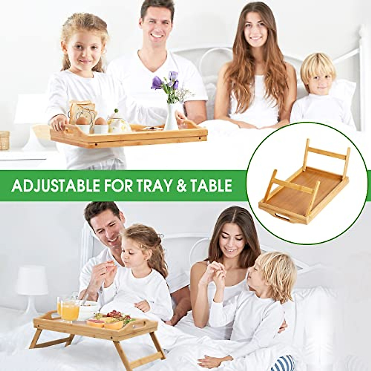 Bed Tray Table Folding Legs with Handles Breakfast Tray for Sofa Eating,Drawing,Platters Bamboo Serving Lap Desk Snack Tray