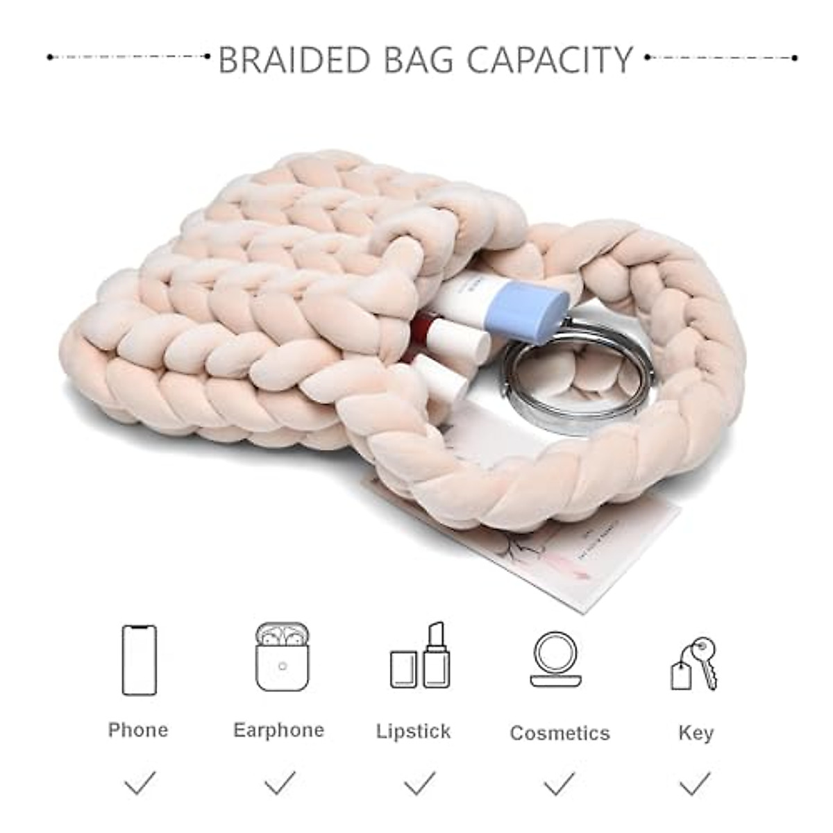 Handwoven Tote Bags for Women Chunky Yarn Knit Shoulder Bag Handmade Braided Purse(Beige)