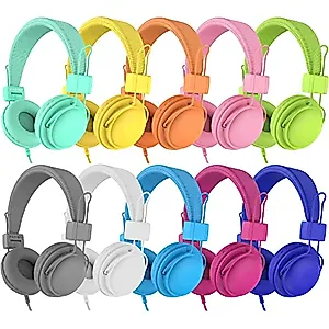 AILIHEN Kids Headphones Bulk 10 Pack for School K-12 Students, Classroom Wired Headphones with Microphone & 85dB Volume Limited & Sharing, 3.5mm Jack for Chromebook, Computer, Laptop (Multicolor)
