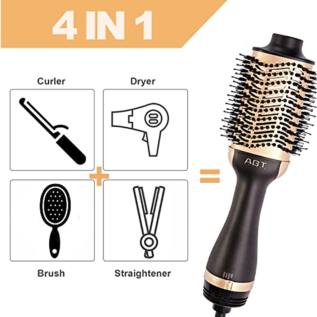 Hot Air Brush, 4 in 1 Hair Dryer Brush & Volumizer, One Step Blow Dryer Suitable for Straight and Curly Hair, Ceramic Coating Achieve Salon Styling at Home 1200W