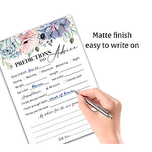 SUCCULENTS Prediction and Advice Cards - Pack of 25 - GENDER NEUTRAL Baby Shower Games, New Parents Mom & Dad to be Mommy & Daddy Message, GREENERY Couples Coed Shower Activity Keepsake Book G301-PDAV