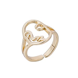 AOCHEE Human Face Rings Statement Ring Open Adjustable for Women Vintage Accessories (Gold)