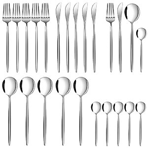 Zalaxt 24 pcs Flatware Set, Silverware Set for 6, Knife Fork Spoon, Home Dinnerware Tableware Set for 6, Cutlery Set, Include Knives/Forks/Spoons