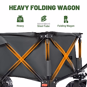 TIMBER RIDGE Outdoor Collapsible Wagon Utility Folding Cart Heavy Duty All Terrain Wheels for Shopping Camping Garden with Side Bag and Cup Holders, Grey