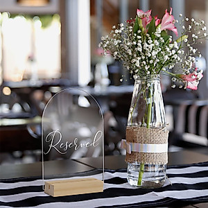 JINMURY Clear Arch Acrylic Sign with Wood Stand-10 Pack 5x7 Inch Blank Arched Acrylic Sheets with Wood Base, DIY Acrylic Arch Sign Blank for Wedding Table Numbers Menu Signs Bar List Sign