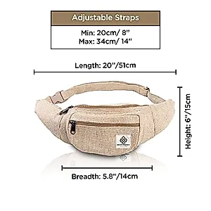 Freakmandu Eco-Friendly Boho Hippie Style Hemp Fanny Pack White Hip Waist Bag for Hiking Running Jogging (Nirvana)
