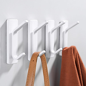 YIGII Utility Hooks/Adhesive Hooks for Hanging, Damage Free Hanging Wall Hooks with Adhesive Strips, Removable Wall Hooks Heavy Duty in Living Spaces, 8 Plastic White Hooks and 8 Adhesive Strips