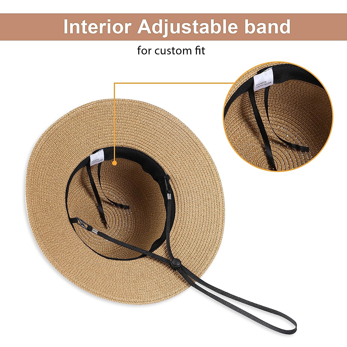 Sun Hats for Women, Wide Brim Beach Straw Hat for Women UPF 50+ UV Sun Protection Beach Hat Foldable Packable Roll up Cap