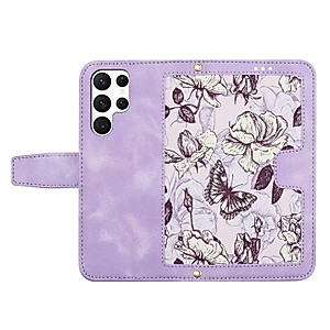 Rnrieyta Miagon Flip Case for Samsung Galaxy S23 Ultra,Lovely Flower PU Leather Wallet Phone Folio Case Magnetic Protective Cover with Stand Function Card Slots,Purple
