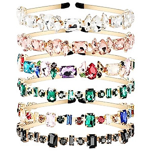 Crowye 6 Styles Rhinestone Headbands for Women Elastic Crystal Thin Head Bands Bling Jeweled Headbands Colorful Vintage Headband Hair Hoop Hair Accessories for Girls
