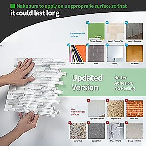 LONGKING 10-Sheet Self-Adhesive Peel and Stick Backsplash for Kitchen, Vinyl Decorative Tiles (Light Gray)