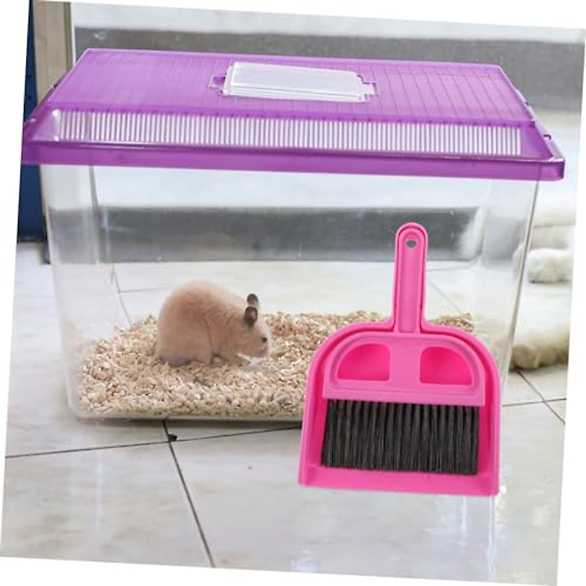CONGARTENO 1 Set Pet Cleaning Tool Push Broom Brooms Dustpan Hamster Poop Scooper Starter Block Mini Broom Lint Dust Pan and Hand Broom Floor Squeegee Broom Handle Pig Dog Rosy Plastic