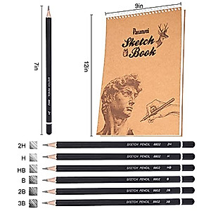 Panamoni Sketch Book, 9×12 inches Sketch Pad, 6 PCS Sketch Pencils and Eraser Included