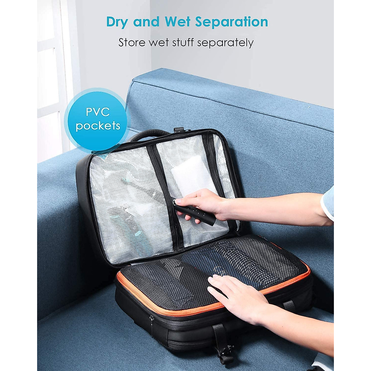 HOMIEE Carry on Bag Large Travel Backpack Flight Approved, Waterproof Rucksack Anti Theft Laptop Backpack for Men Women, 24-40L Expandable Weekender Overnight Duffel Bag Hand Luggage Suitcase