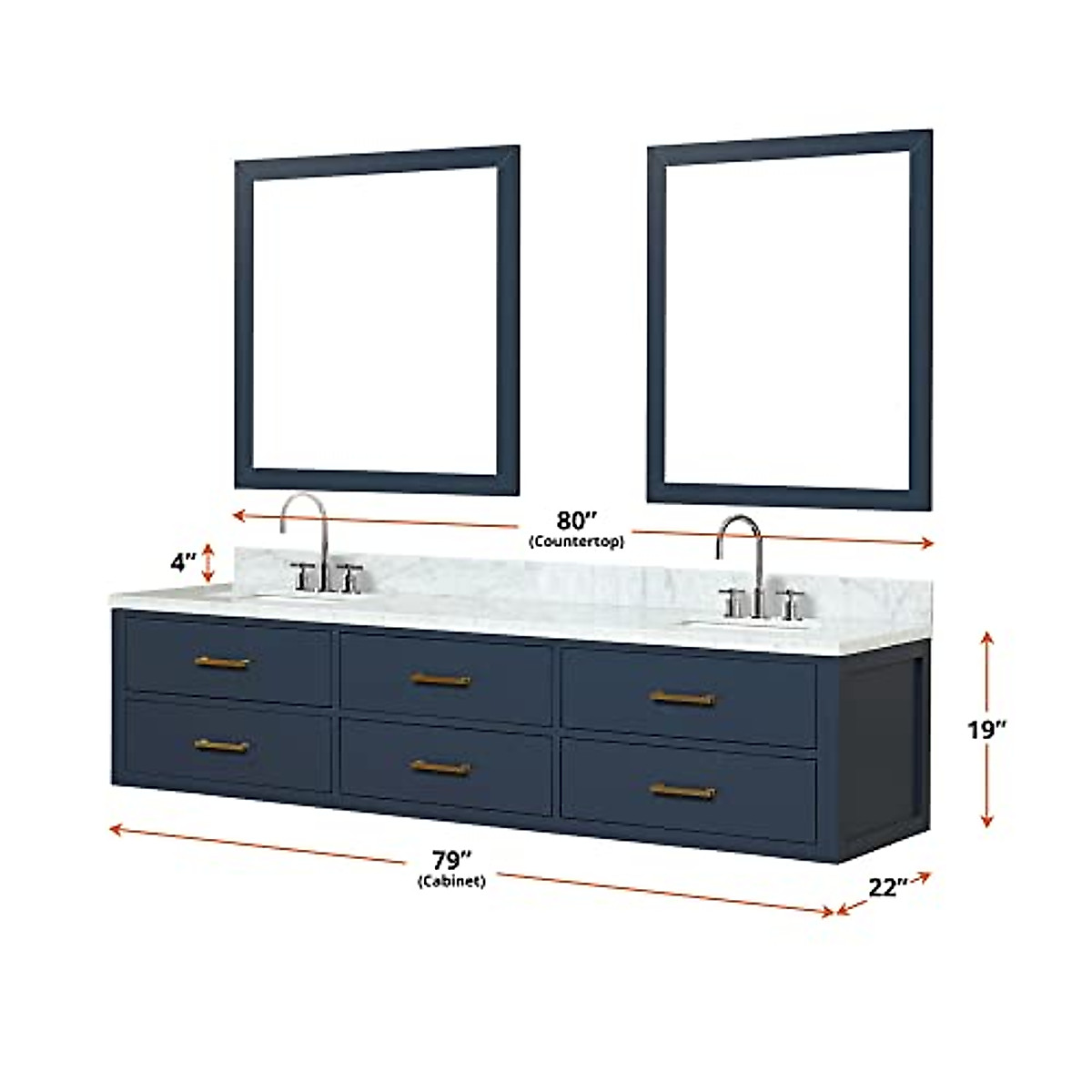 Bell+Modern Tuckerton 80 in W x 22 in D Blue Double Bath Vanity, Carrara Marble Top and Mirror