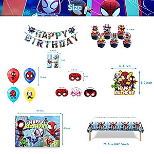 56PCS Spidey and His Amazing Friends Party Supplies,Spidey Happy Birthday Party Supplies Include Banner,Tablecloths,Masks,BackDrop, Ballon, Cake Topper and Cupcake Topper,Birthday Party Supplies Decorations for Boys and Girls