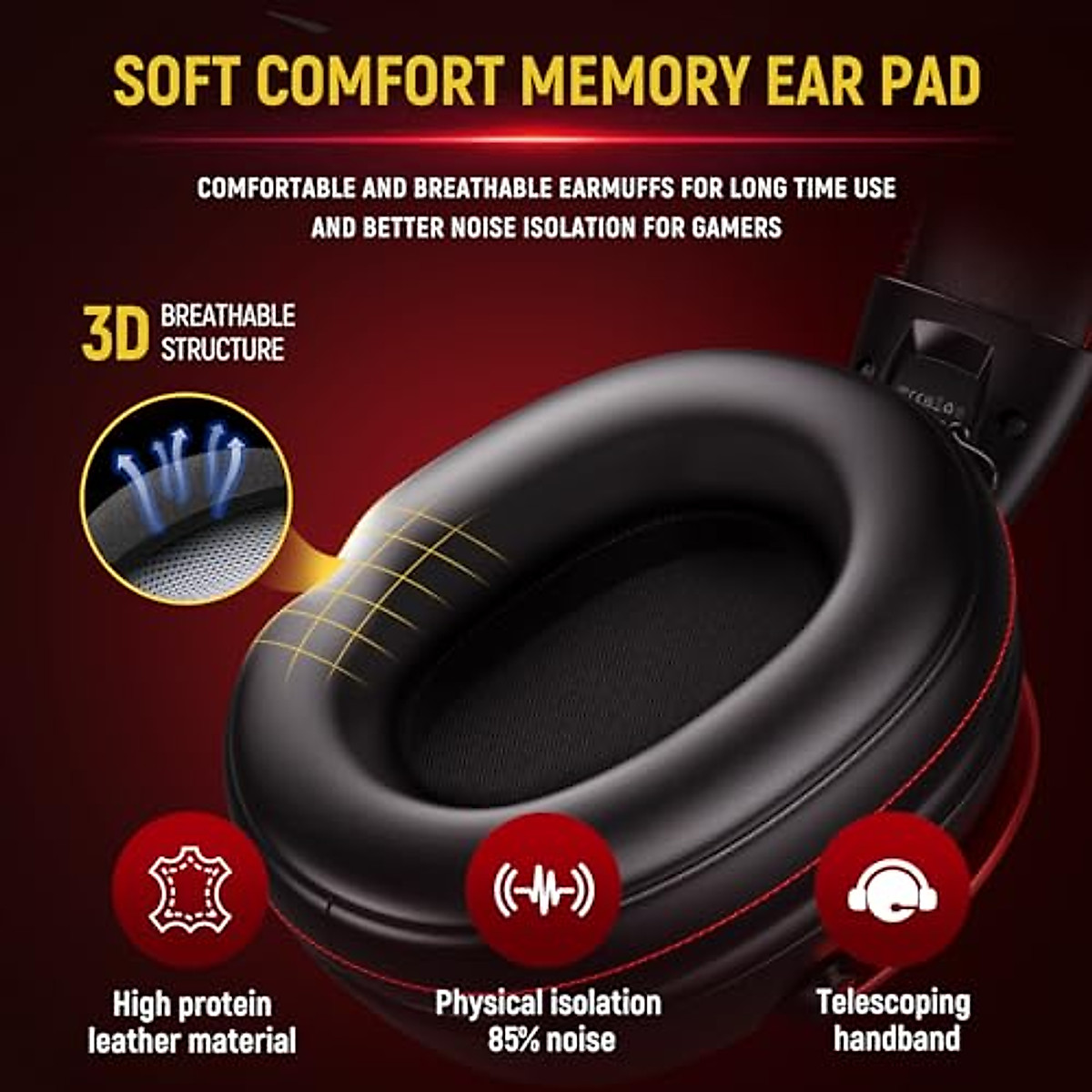 Ozeino Wireless Gaming Headset for PS5 PS4 PC Laptop -7.1 Surround Sound, Detachable Noise-Canceling Mic, 33H Playtime, 50mm Driver PS5 Headset