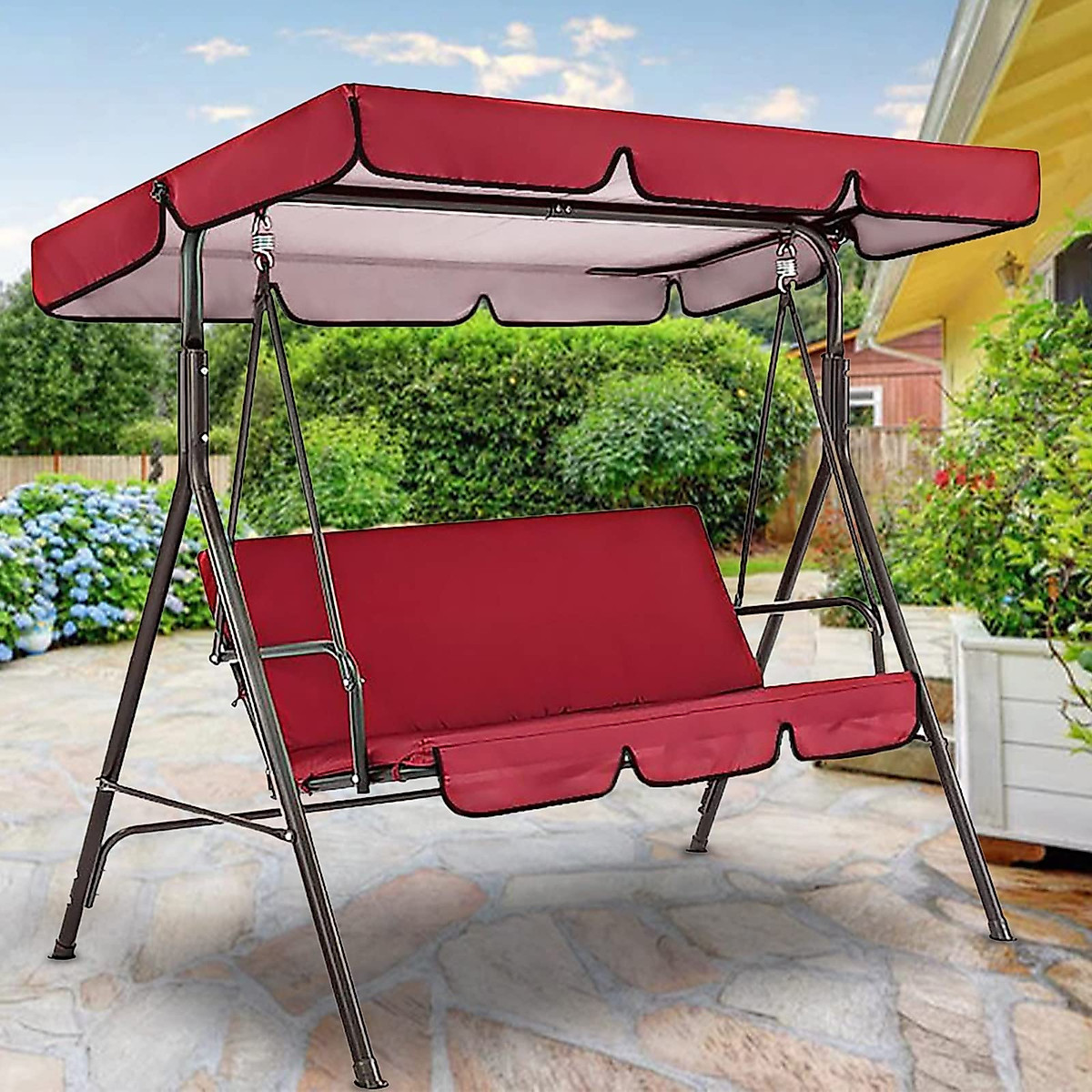 YUUAND Rocking Chair Polyester Canopy with Seat Cushion Cover Set - Waterproof Polyester Top Swing Canopy Cover UV Block Sun Shade for Outdoor Patio Yard Park Porch Balcony Backyard Seat