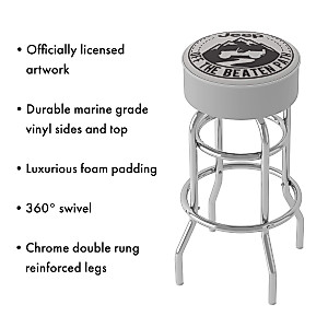 Trademark Global Jeep Black Mountain 360 Degree Swivel Barstool with Foam Padded Seat, Chrome Double Rung Base