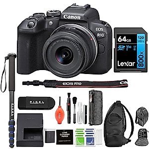 Canon EOS R10 Mirrorless Camera with 18-45mm Lens with Advanced Accessory and Travel Bundle | Canon 1-Year USA Warranty | 5331C009 | Canon EOS R10 Mirrorless Camera 18-45mm Lens