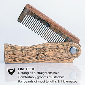 ZEUS Folding Mustache & Beard Sandalwood Comb, Handmade Saw-Cut Wooden Moustache & Beard Pocket Comb for Men (F31)