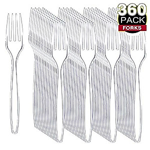 Liacere 360 Pieces Clear Plastic Forks - Heavyweight Disposable Forks - 6.7inch Heavy Duty Clear Cutlery - Plastic Utensils - Perfect for Parties and Restaurants