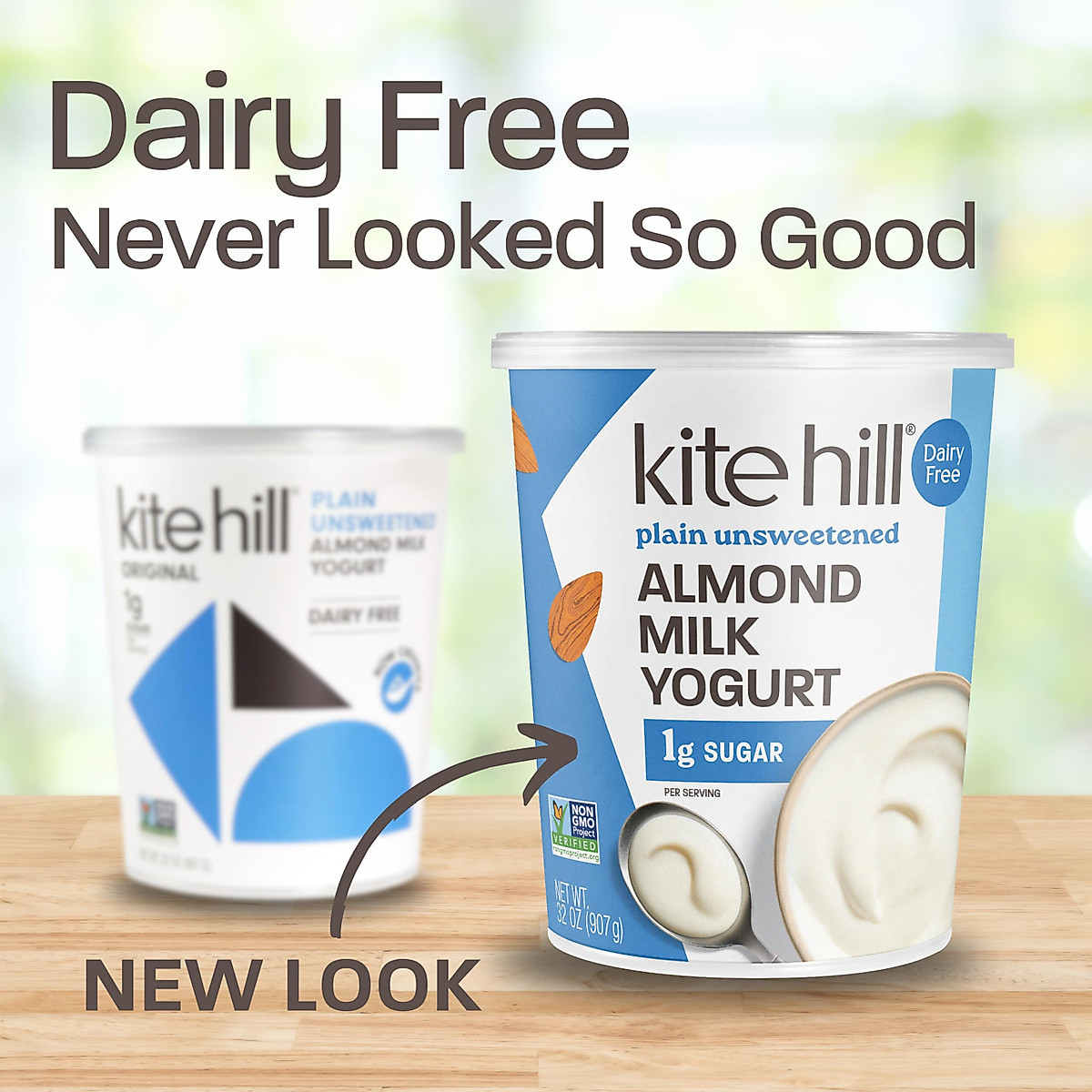 Kite Hill Plain Unsweetened Almond Milk Yogurt, 32 Ounces, Dairy Free, Live and Active Cultures, Gluten Free, Non-GMO, Vegan