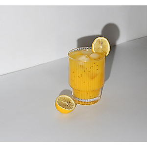 Ribbed Glassware Set of 4, 13oz Clear-Short Origami Style Drinking Glass Cup, Iced Coffee, Cocktail, Beer, Juice Drinking Glasses