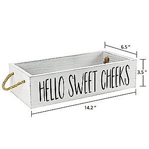 Bathroom Decor Box 2 Sides Funny Toilet Paper Holder Wood Tank Box Over Toilet Paper Storage Basket with Rope Handle Rustic Bathroom Paper Organizer Box with Funny Sign Farmhouse Home Decor Box