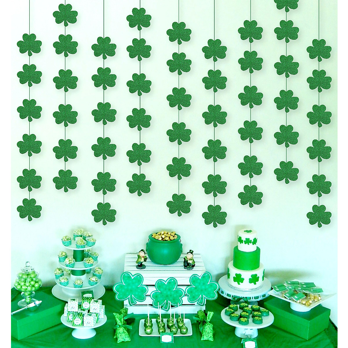 jollylife 12PCS St. Patrick’s Day Shamrock Decorations - Lucky Irish Party Hanging Ornaments Garland Cutouts