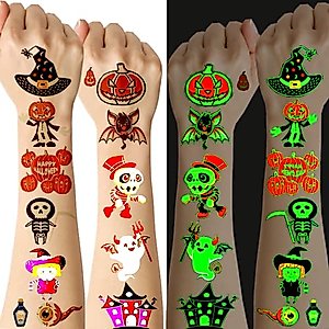 Waterproof Cartoon Stickers for Laptop Luminous Temporary Tattoos for Kids, 120 Styles Glow in the Dark Decorations Birthday Party Favors Supplies, Gifts Fake Tattoos for Teens Adults 10 Sheets