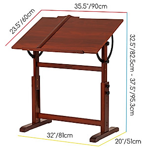 MEEDEN Wood Drafting Table,Artist Drawing Table with Height Adjustable & Tilting Large Surface Tabletop,Studio Painting Table,Art Craft Desk for Writing,Reading,Working Desk,Walnut Color
