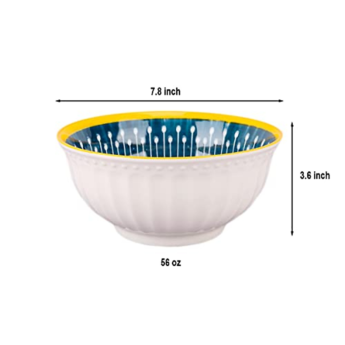 bozopion 56 oz Ceramic Salad Bowls,8 Inch Serving Bowls,Set of 2,Porcelain Bowls for Kitchen,White Blue and Yellow