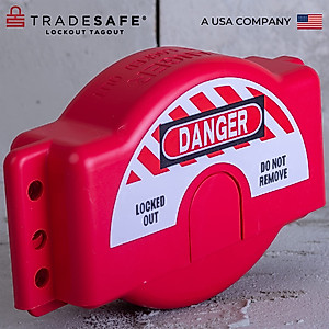 TRADESAFE Gate Valve Lockout - Red Valve Lockout Device, Lockout Tagout Valve Adjustable for 1 inch to 6-1/2 inch Diameter Valve Handles, Industrial Grade Polypropylene