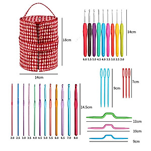 Yarn Ave 49 Pcs Crochet Kit, Aluminium Crochet Hooks, Yarn Balls, Sewing Needles, Cable Needles, Stitch Markers, Scissor, Ruler, Tape Measure, Beginners Set, DIY Crafts (#Grey/White)